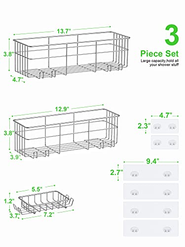 SMARTAKE Shower Caddy Bathroom Organizer with Soap Holder and 6 Hooks, Adhesive Shower Deep Basket Shelf Big Capacity, Rustproof 304 Stainless Steel Shower Rack Storage Shampoo for Bathroom 3 Pack