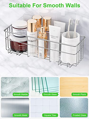 SMARTAKE Shower Caddy Bathroom Organizer with Soap Holder and 6 Hooks, Adhesive Shower Deep Basket Shelf Big Capacity, Rustproof 304 Stainless Steel Shower Rack Storage Shampoo for Bathroom 3 Pack