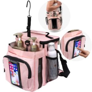 terra home xl dorm room essentials for girls and guys with extra storage, durable mesh bottom, shoulder strap, keychain holder and more - bathroom - college - travel vacation essentials (blush pink)