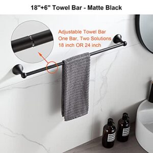 BGL Bathroom Hardware Set, Matte Black Adjustable Expandable Towel Bar 4-Piece Bathroom Accessory Set Wall Mounted Robe Hook Toilet Paper Holder Towel Ring Towel Bar