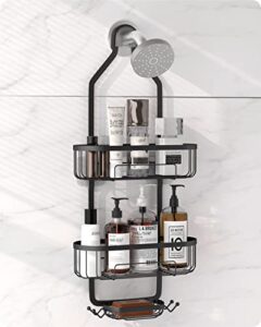 baffect shower head caddy, hanging shower caddy black non-marking bathroom shower organizer soap holder with hooks