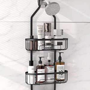 Baffect Shower Head Caddy, Hanging Shower Caddy Black Non-marking Bathroom Shower Organizer Soap Holder with Hooks