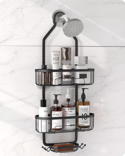 Baffect Shower Head Caddy, Hanging Shower Caddy Black Non-marking Bathroom Shower Organizer Soap Holder with Hooks