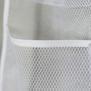 Tescogo Mesh Shower Caddy Curtains Organizer - Hanging Bathroom Shower Curtain Rod/Liner Hooks Accessories with 6 Pockets Save Space in Small Bathroom Tub 4 Rings