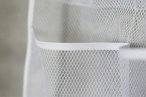 Tescogo Mesh Shower Caddy Curtains Organizer - Hanging Bathroom Shower Curtain Rod/Liner Hooks Accessories with 6 Pockets Save Space in Small Bathroom Tub 4 Rings