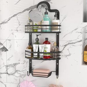 gillas hanging shower caddy,over head shower caddy rustproof, no drilling shower storage rack organizer for towels, sponge, shampoo, black