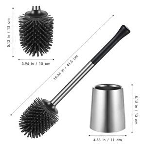 Toilet Bowl Brush Holder Set: Silicone Stainless Steel Deep Cleaning Toilet Cleaner Brush for Bathroom Restroom - Compact Modern Rv Toilet Scrubber Accessories with Caddy