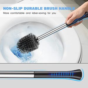 Toilet Bowl Brush Holder Set: Silicone Stainless Steel Deep Cleaning Toilet Cleaner Brush for Bathroom Restroom - Compact Modern Rv Toilet Scrubber Accessories with Caddy