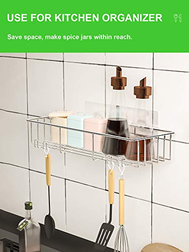 SMARTAKE 2-Pack Shower Caddy, Rustproof Bathroom Shelf Organizer with Hooks for Hanging Razor Sponge Brush, SUS304 Stainless Steel Wall Rack for Dorm, Toilet, Bath and Kitchen, Silver