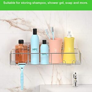 SMARTAKE 2-Pack Shower Caddy, Rustproof Bathroom Shelf Organizer with Hooks for Hanging Razor Sponge Brush, SUS304 Stainless Steel Wall Rack for Dorm, Toilet, Bath and Kitchen, Silver