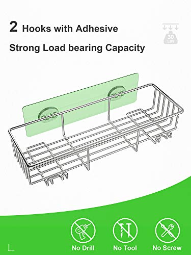 SMARTAKE 2-Pack Shower Caddy, Rustproof Bathroom Shelf Organizer with Hooks for Hanging Razor Sponge Brush, SUS304 Stainless Steel Wall Rack for Dorm, Toilet, Bath and Kitchen, Silver