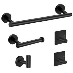 tudoccy 5-pieces matte black bathroom hardware set sus304 stainless steel round wall mounted - includes 16" hand towel bar, toilet paper holder, 3 robe towel hooks,bathroom accessories kit