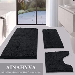 AINAHYVA Bathroom Rugs Chenille Bath mat 3 Piece Set, Super Absorbent, Strong PVC Non Slip Backing, Bath mats for Bathroom,Plush Shaggy,Thick, Machine Washable,Bathtub, Shower, Toilet, Dark Grey