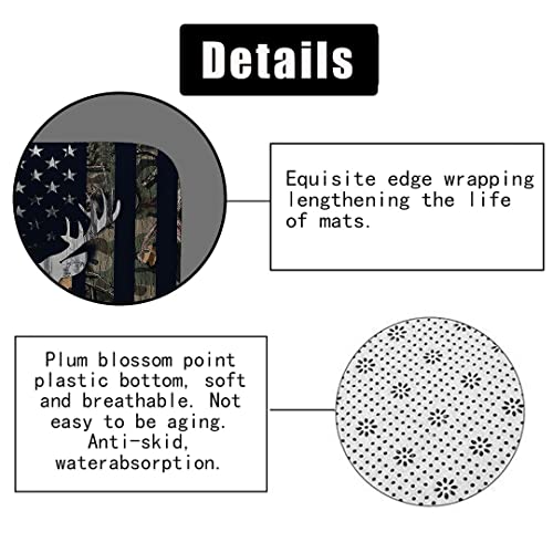 OLEBETY 4PCS/Set Camo Shower Curtain, Man Cave White Black American Flag Woodland Elk Moose Bear Wildlife Animal Hunting Rustic Cabin Bathroom Decor Non-slip Bath Rugs Gifts for Men Hunters, Deer Head