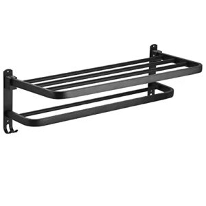 towel shelf-xinglo- with double towel bar rack organizer for bathroom hotel stainless steel modern wall mount matte black,hole-installing ,space saving ,square style 15.55-inch/38.5cm