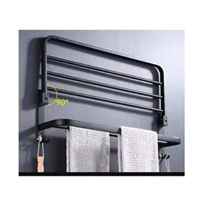 Towel Shelf-XINGLO- with Double Towel Bar Rack Organizer for Bathroom Hotel Stainless Steel Modern Wall Mount Matte Black,Hole-Installing ,Space Saving ,Square Style 15.55-Inch/38.5CM