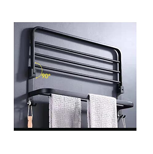 Towel Shelf-XINGLO- with Double Towel Bar Rack Organizer for Bathroom Hotel Stainless Steel Modern Wall Mount Matte Black,Hole-Installing ,Space Saving ,Square Style 15.55-Inch/38.5CM