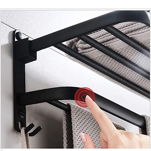 Towel Shelf-XINGLO- with Double Towel Bar Rack Organizer for Bathroom Hotel Stainless Steel Modern Wall Mount Matte Black,Hole-Installing ,Space Saving ,Square Style 15.55-Inch/38.5CM