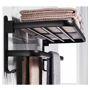 Towel Shelf-XINGLO- with Double Towel Bar Rack Organizer for Bathroom Hotel Stainless Steel Modern Wall Mount Matte Black,Hole-Installing ,Space Saving ,Square Style 15.55-Inch/38.5CM