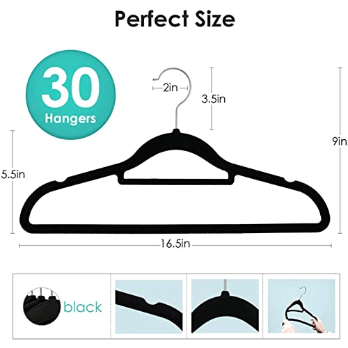 Velvet Garment Hanger, Non-Slip Hanger, Space Saving Clothes Hanger, Heavy Duty Adult Hanger with 360° Swivel Hook, Pack of 30 (2)