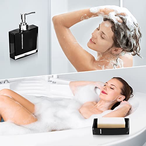 Bathroom Accessories Set, Bathroom Designer 5-Piece Bath Accessory Set Decorative Bath Accessory Kit with Toothbrush Holder Soap Dish Toothbrush Cup Soap Dispenser Gargle Cup (Black)