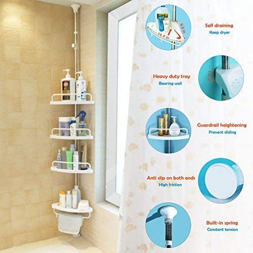 FVLFIL Constant Tension Shower Caddy, Commecial Grade Rustproof Pole + FRPP Tray