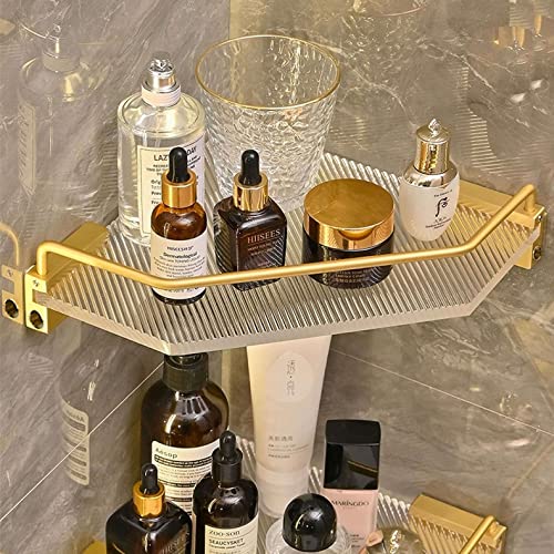 Corner Shower Caddy Shelf Gold，Acrylic Corner Shower Caddy，Shower Organizer Acrylic Corner Shower Shelf，Bathroom Floating Corner Shelf Soap and Shampoo Holder，Shower Shelf Organizer for Inside Shower