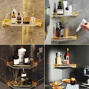 Corner Shower Caddy Shelf Gold，Acrylic Corner Shower Caddy，Shower Organizer Acrylic Corner Shower Shelf，Bathroom Floating Corner Shelf Soap and Shampoo Holder，Shower Shelf Organizer for Inside Shower