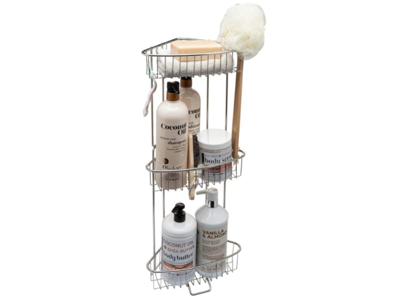 ToiletTree Products Rust Proof Stainless Steel Shower Floor Caddy, 3 Tiers (Assembly Required - Screwdriver Included) (Collapsible)