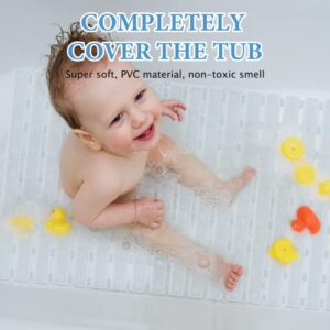 Setsail Bathtub and Shower Mats, Non-Slip Safe Bath Tub Floor Mats with Hundreds of Suction Cups and Grille Drainage Outlet Machine Washable Bath Mat for Bathroom Tub Accessories, Clear