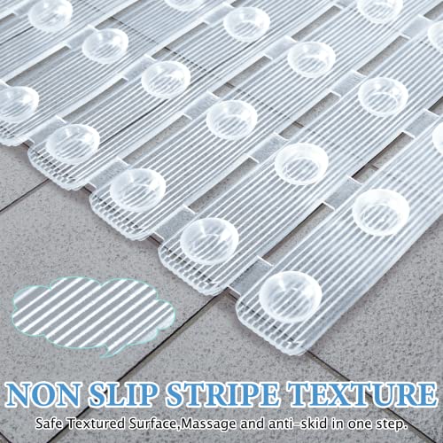 Setsail Bathtub and Shower Mats, Non-Slip Safe Bath Tub Floor Mats with Hundreds of Suction Cups and Grille Drainage Outlet Machine Washable Bath Mat for Bathroom Tub Accessories, Clear