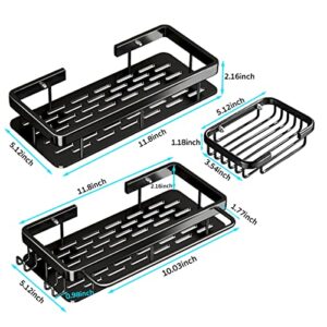 AmtoPm Shower Caddy, 3 Pack Shower Shelves Adhesive with Soap Holder, Rustproof Bathroom Shower Organizer for Inside Shower&Kitchen Storage Shelf Black