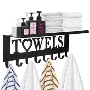 towel rack with metal shelf for bathroom wall mounted towel holder with hooks towel hanger towel storage wall decor for bedroom, living room, kitchen (8 hooks, black)