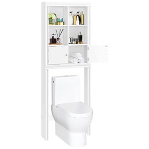 yaheetech over the toilet storage with 4 open storage compartments and 2 doors cabinet, freestanding toilet organizer for bathroom, d8xw24xh67.5 in