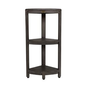 coastalvogue teak shower corner shelf 3-tier wood corner shower bench with shelf 32" snazzy corner shower foot stool in antique gray finish for indoors and outdoors