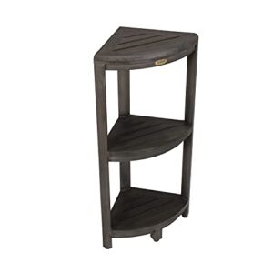 CoastalVogue Teak Shower Corner Shelf 3-Tier Wood Corner Shower Bench with Shelf 32" Snazzy Corner Shower Foot Stool in Antique Gray Finish for Indoors and Outdoors