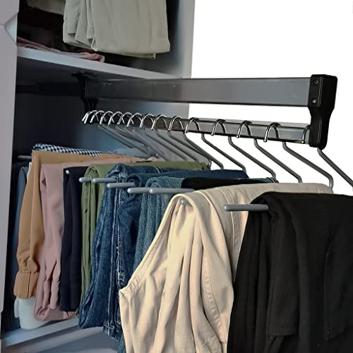 Extendable Clothes Pants Hanger with Rail,Pull Out Clothes Rail Metal Closet Hanging Rod for Pants Map,Adjustable Coat Hanger for Space Saving - Black (Size : 350mm/13.7inch)