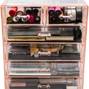 Sorbus Acrylic Clear Makeup Organizer - Big & Spacious Cosmetic Display Case - Stylish Designed Jewelry & Make Up Organizers and Storage for Vanity, Bathroom (4 Large, 2 Small Drawers) [Pink]