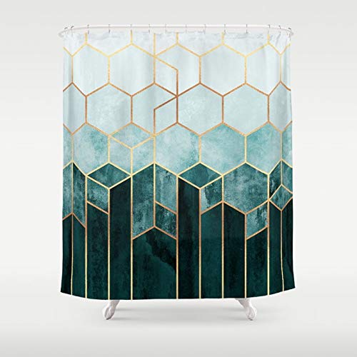 Minyose Lovely Bathing Teal Hexagons Shower Curtain Waterproof Bathroom Curtain Bathroom Shower Accessories Decor Bath Curtain 71X71 Inch