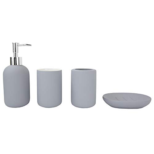 4-Piece Ceramic Bathroom Set (Grey) Contemporary Design Bathroom Accessory Sets with Rubberized Coating Bath Accessories for Bathroom