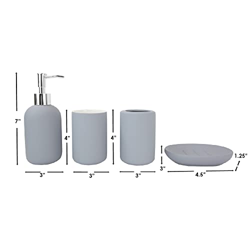 4-Piece Ceramic Bathroom Set (Grey) Contemporary Design Bathroom Accessory Sets with Rubberized Coating Bath Accessories for Bathroom