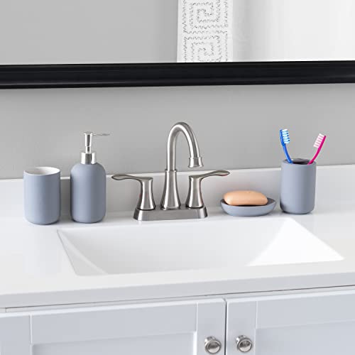 4-Piece Ceramic Bathroom Set (Grey) Contemporary Design Bathroom Accessory Sets with Rubberized Coating Bath Accessories for Bathroom