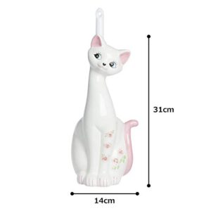 Sunart SAN1708 Cute Miscellaneous Goods, Lovely Pottery Cat Toilet Brush Holder, Toilet Brush Included, Width 5.1 inches (13 cm), Pink