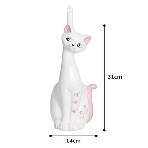 Sunart SAN1708 Cute Miscellaneous Goods, Lovely Pottery Cat Toilet Brush Holder, Toilet Brush Included, Width 5.1 inches (13 cm), Pink