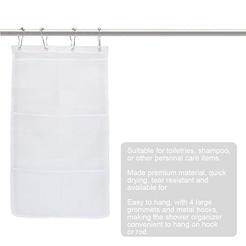 Hanging Mesh Bath Shower Caddy Organizer with 6 Clear Storage Pockets, 3 Hooks, Space Saving Organizer Bathroom Accessories (2#)