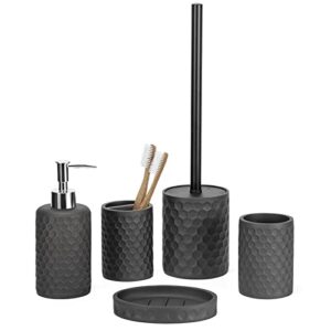 zccz bathroom accessories set 5 pcs - soap dispenser, toilet brush holder, toothbrush holder, bathroom tumbler, soap dish - vintage bathroom accessory set decor countertop vanity organizer, dark gray