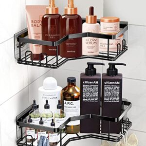 EDVENA Corner Shower Caddy Organizer & Soap Dish Holder Set, 3PCS with Removable Self Adhesive Hooks Shelf Basket Shelves for Shampoo Storage Bathroom Organization Kitchen Accessories Spice Racks