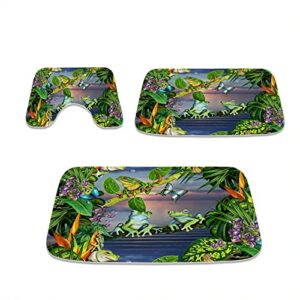 kithstore cartoon tropical jungle tree frog butterfly bathroom rugs 20 x 31 bath mat 16 x 24 sets 3 piece memory foam anti slip absorbent mats u-shaped contour shower mat