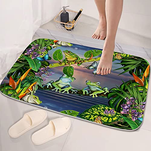 Kithstore Cartoon Tropical Jungle Tree Frog Butterfly Bathroom Rugs 20 x 31 Bath Mat 16 x 24 Sets 3 Piece Memory Foam Anti Slip Absorbent Mats U-Shaped Contour Shower Mat