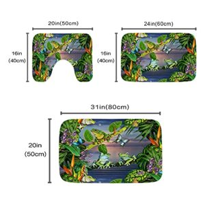 Kithstore Cartoon Tropical Jungle Tree Frog Butterfly Bathroom Rugs 20 x 31 Bath Mat 16 x 24 Sets 3 Piece Memory Foam Anti Slip Absorbent Mats U-Shaped Contour Shower Mat